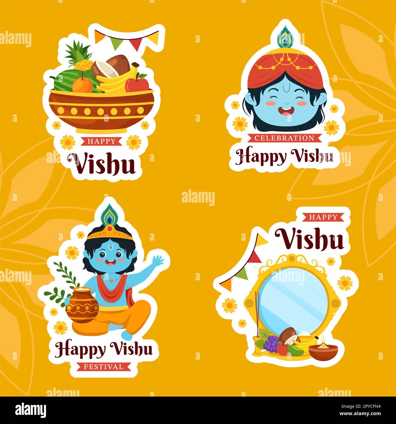 Happy Vishu Festival Label Flat Cartoon Hand Drawn Templates Background ...