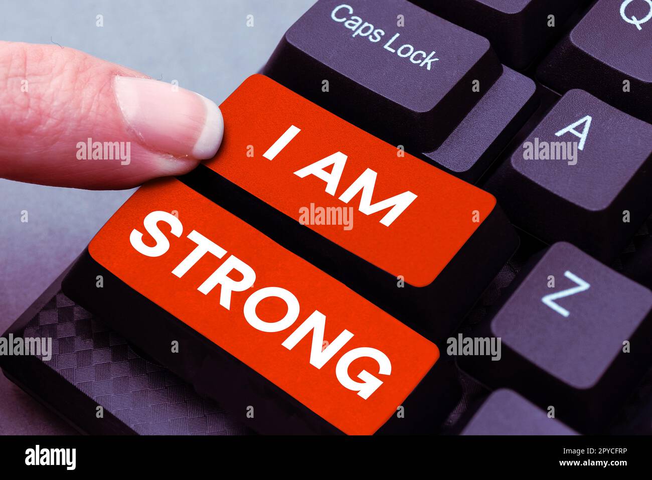 Hand writing sign I Am Strong. Business approach Have great strength ...