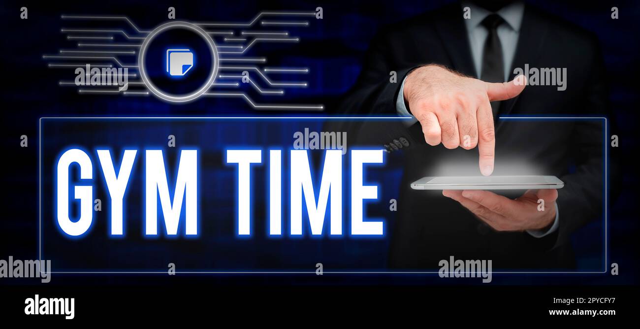 Sign displaying Gym Time. Word Written on a motivation to start working ...