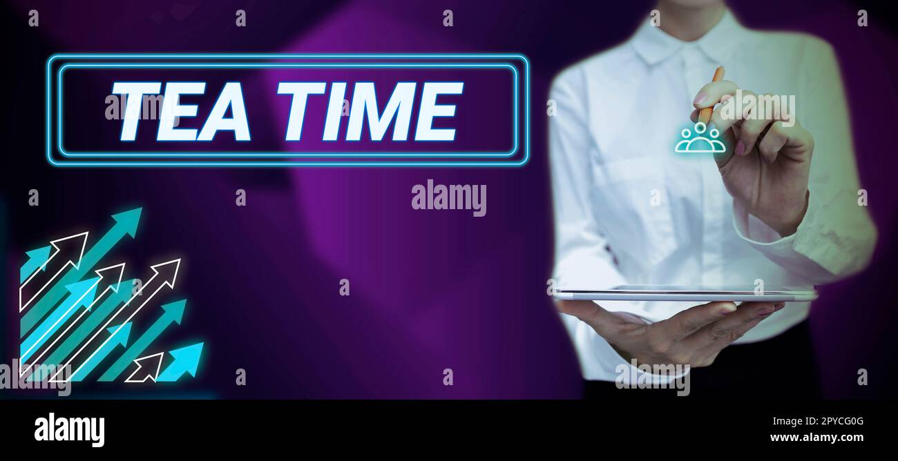 Conceptual caption Tea Time. Word for the time in the afternoon when ...