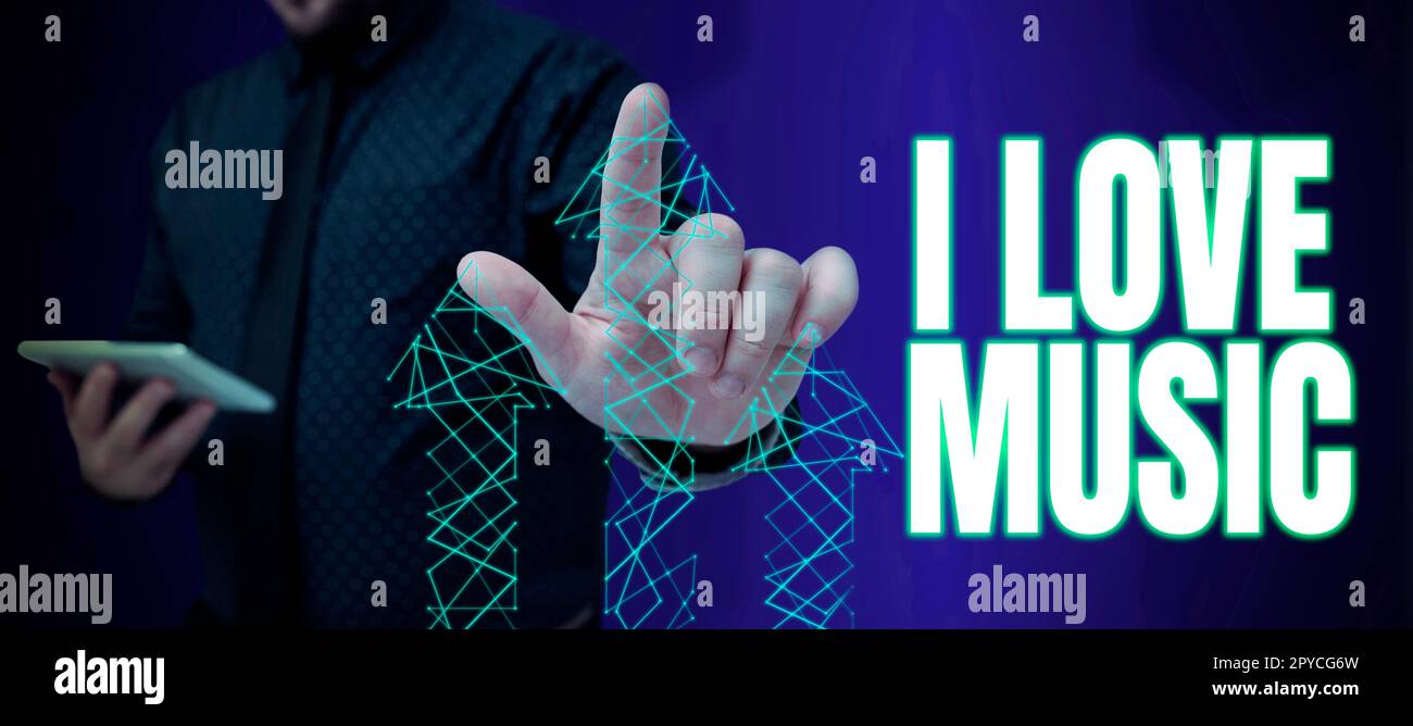 Sign displaying I Love Music. Concept meaning Having affection for good ...