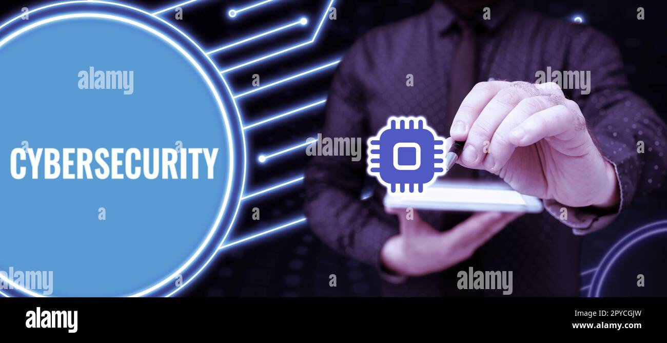 Text caption presenting Cybersecurity. Business overview state of ...