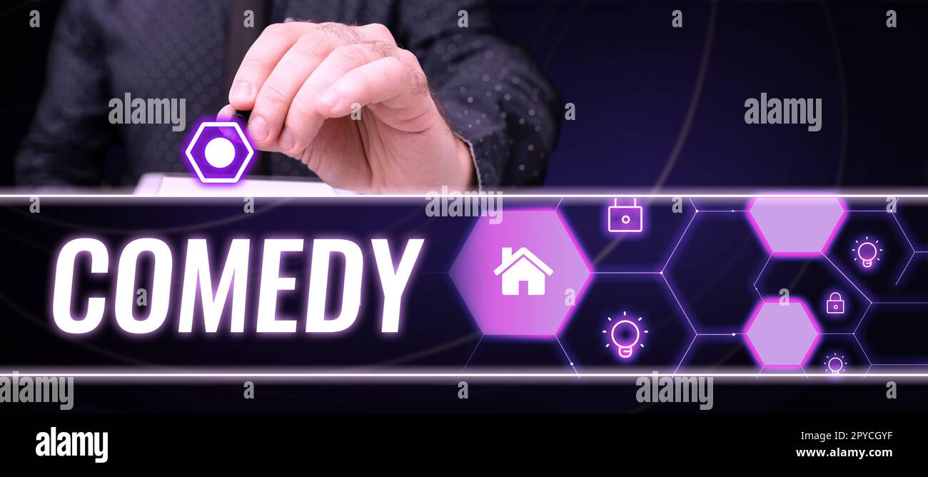 Text showing inspiration Comedy. Business showcase Funny program ...