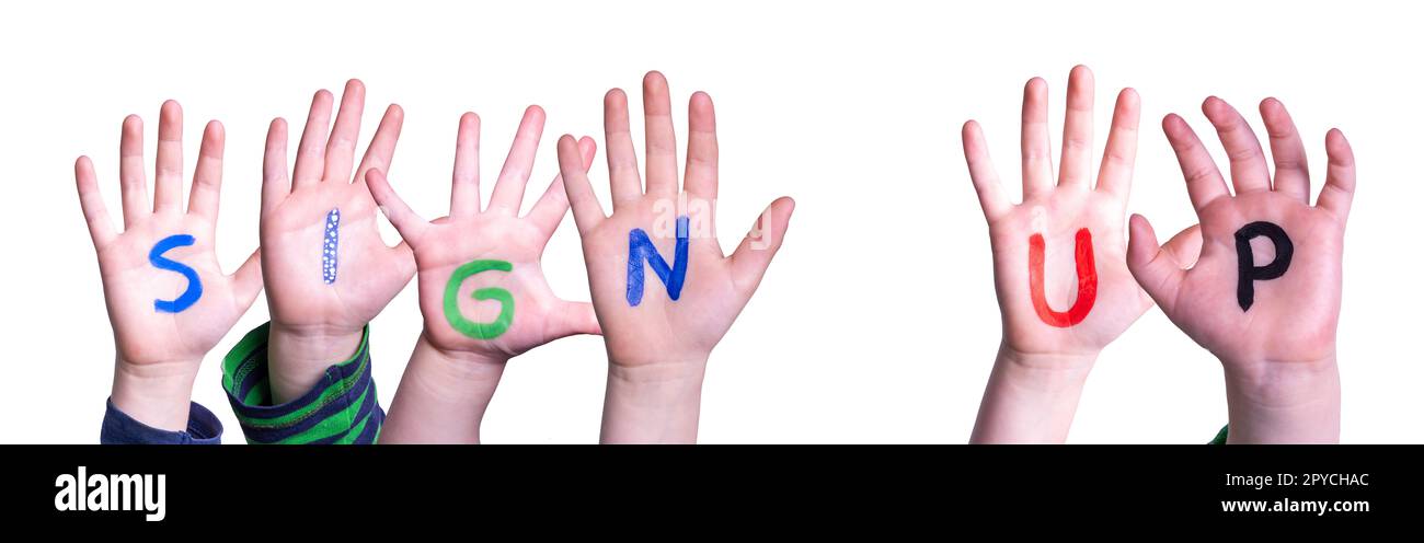Children Hands Building Word Sign Up, White Background Stock Photo - Alamy