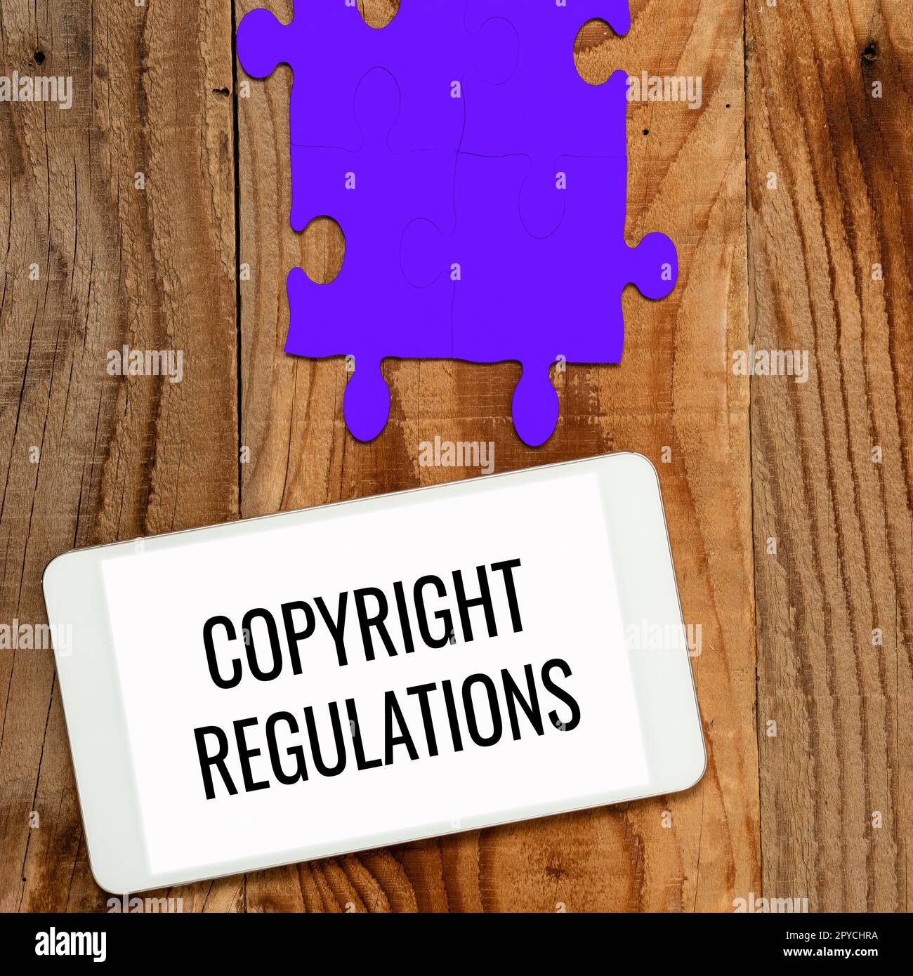 Sign displaying Copyright Regulations. Word Written on body of law that ...
