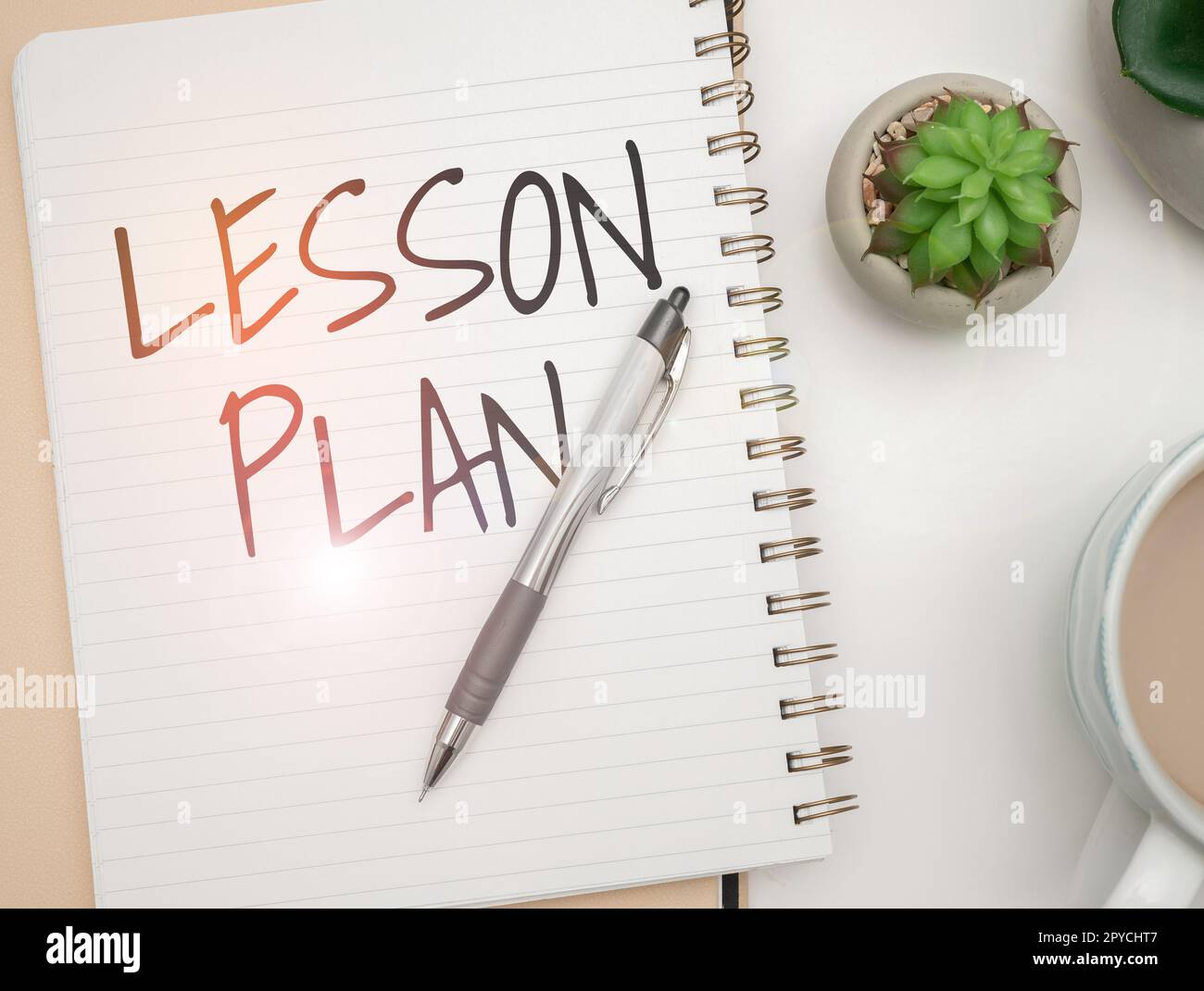 Sign displaying Lesson Plan. Word Written on a teacher's detailed ...