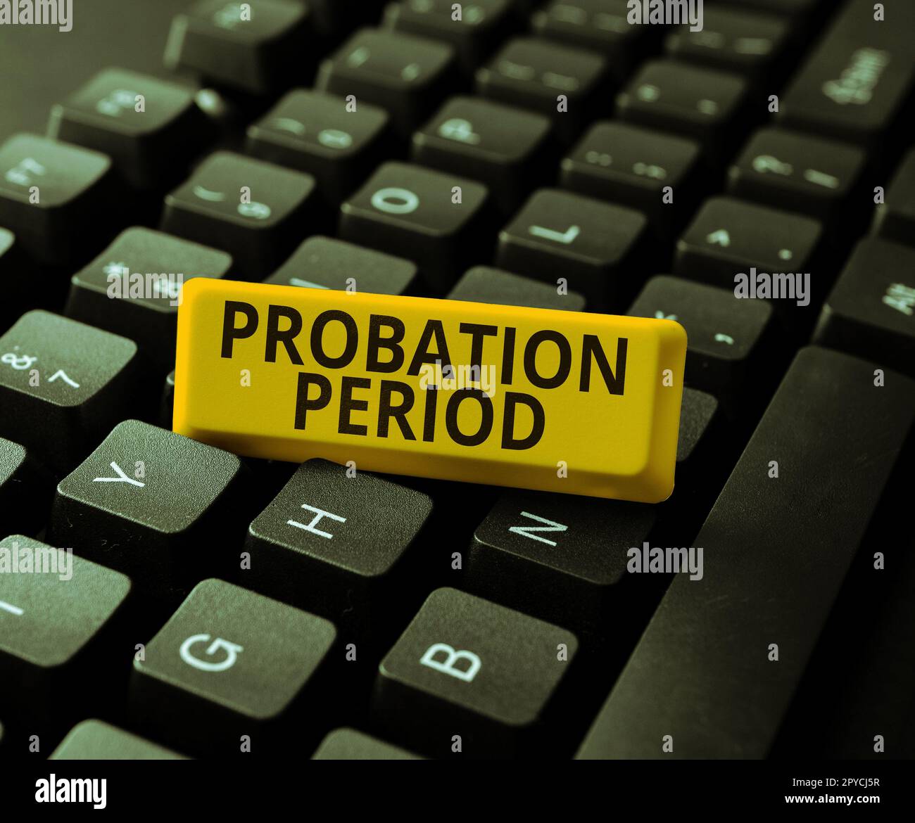 Sign displaying Probation Period. Business overview focused and ...