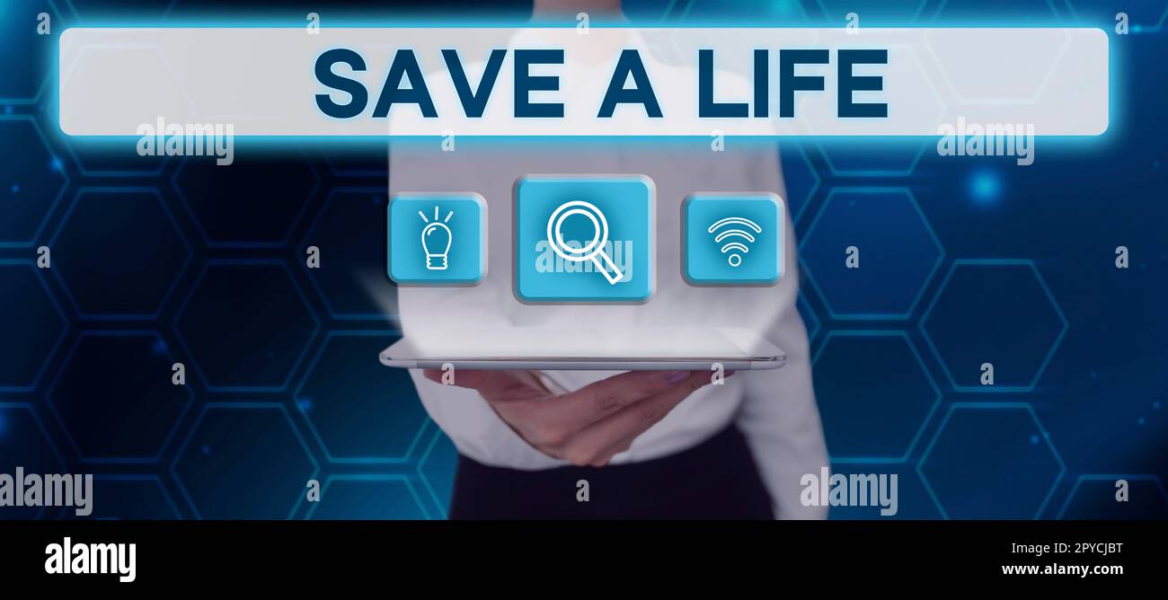 Text caption presenting Save A Life. Internet Concept Help assistance ...