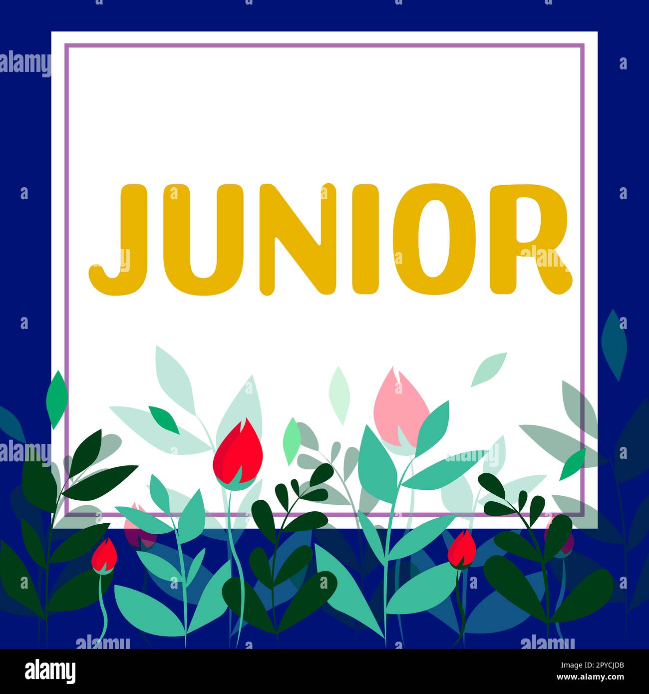 Text showing inspiration Junior. Word for person who is a specified ...