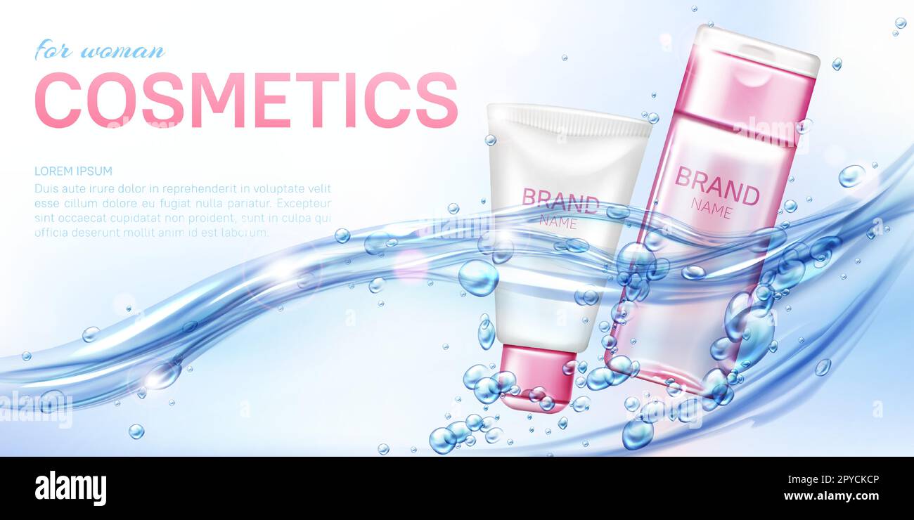 Woman cosmetic beauty product shampoo conditioner in water flow ...