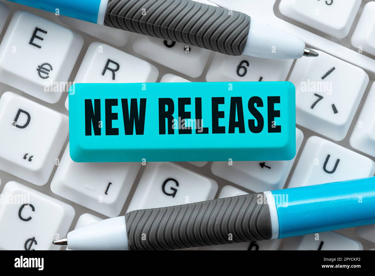 Conceptual caption New Release. Business showcase announcing something ...