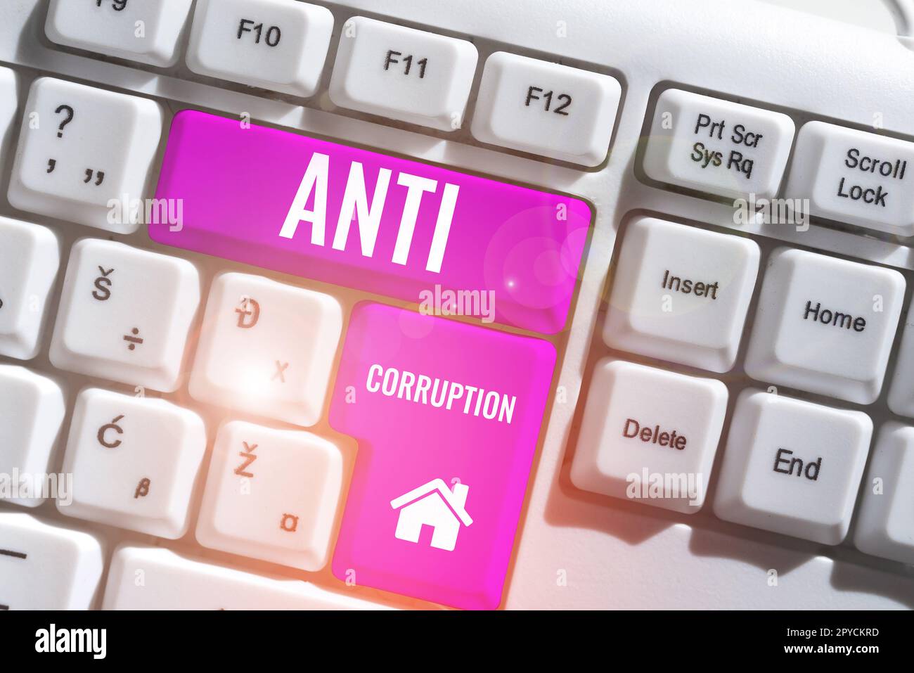 Hand writing sign Anti Corruption. Business concept regulations stop ...