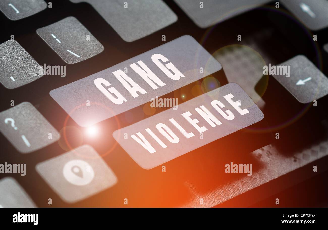 Sign displaying Gang Violence. Word Written on infringement of the laws ...