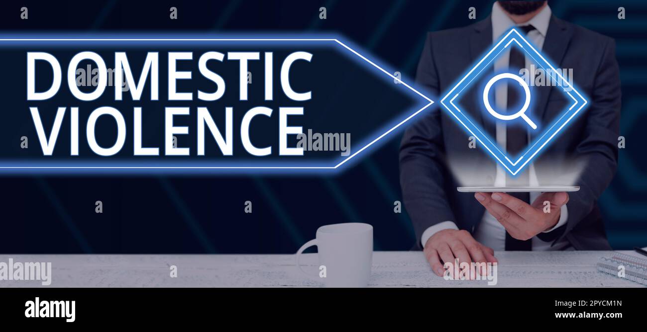 Hand writing sign Domestic Violence. Concept meaning violent or abusive ...