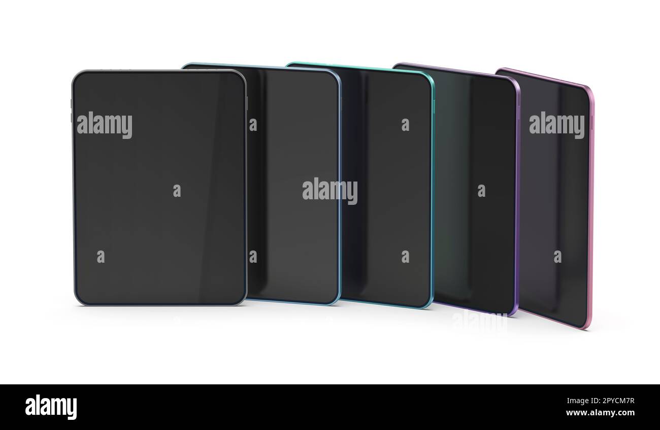 Five tablets with blank displays on white background Stock Photo - Alamy