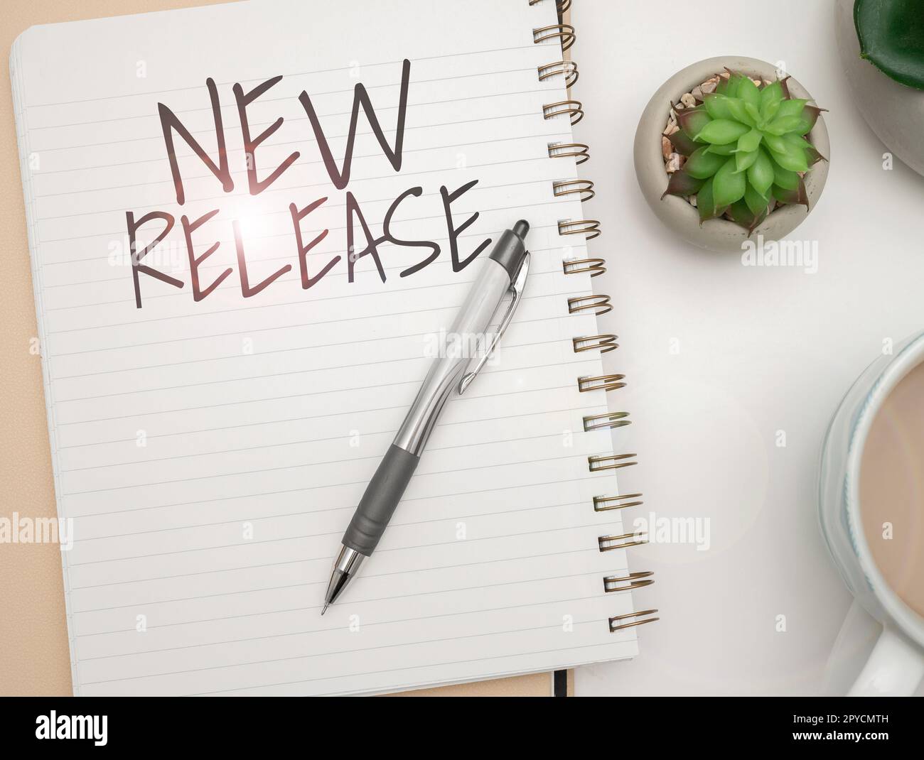 Conceptual caption New Release. Business overview announcing something ...