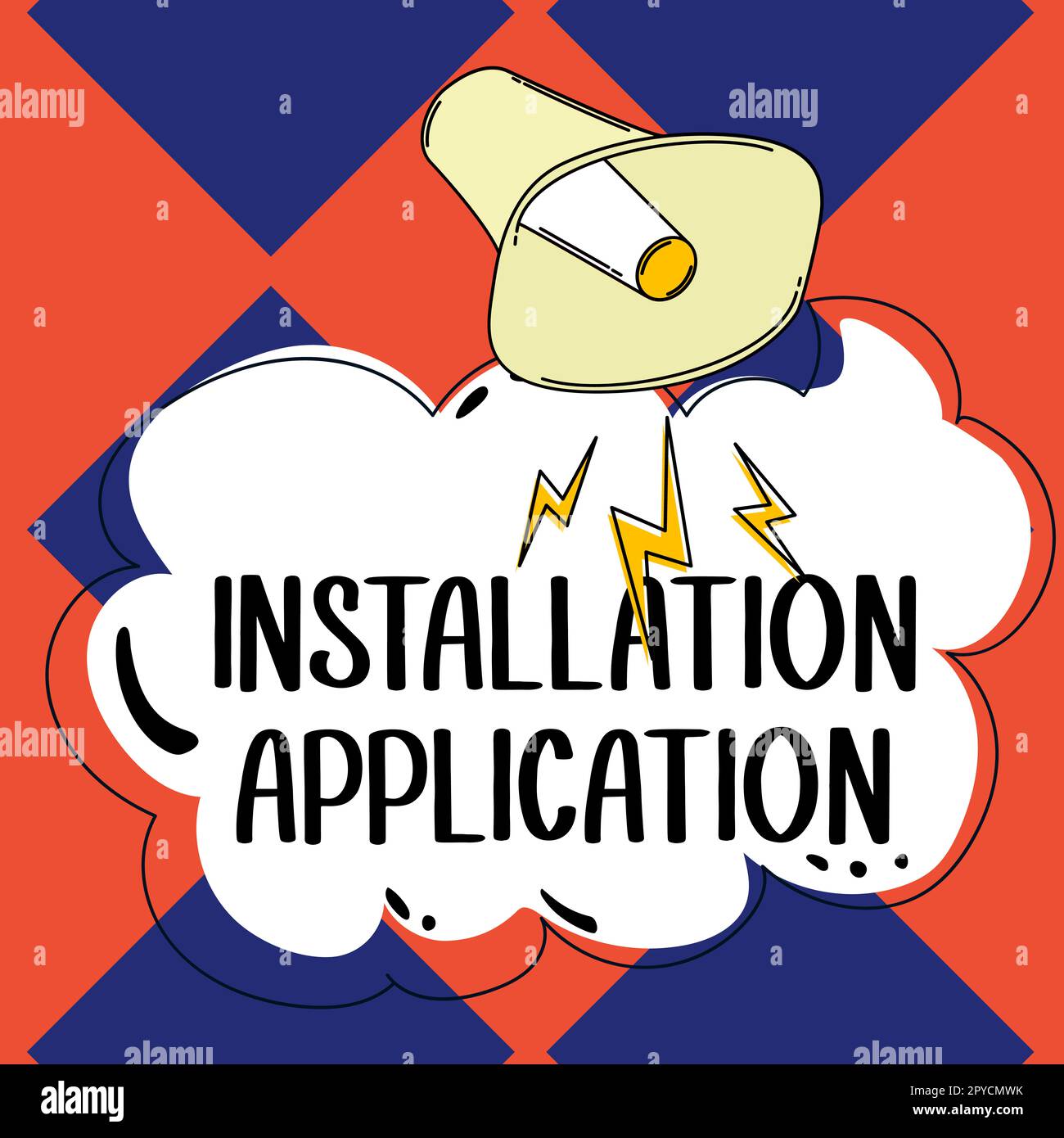 Sign displaying Installation Application. Word for the act of replacing ...