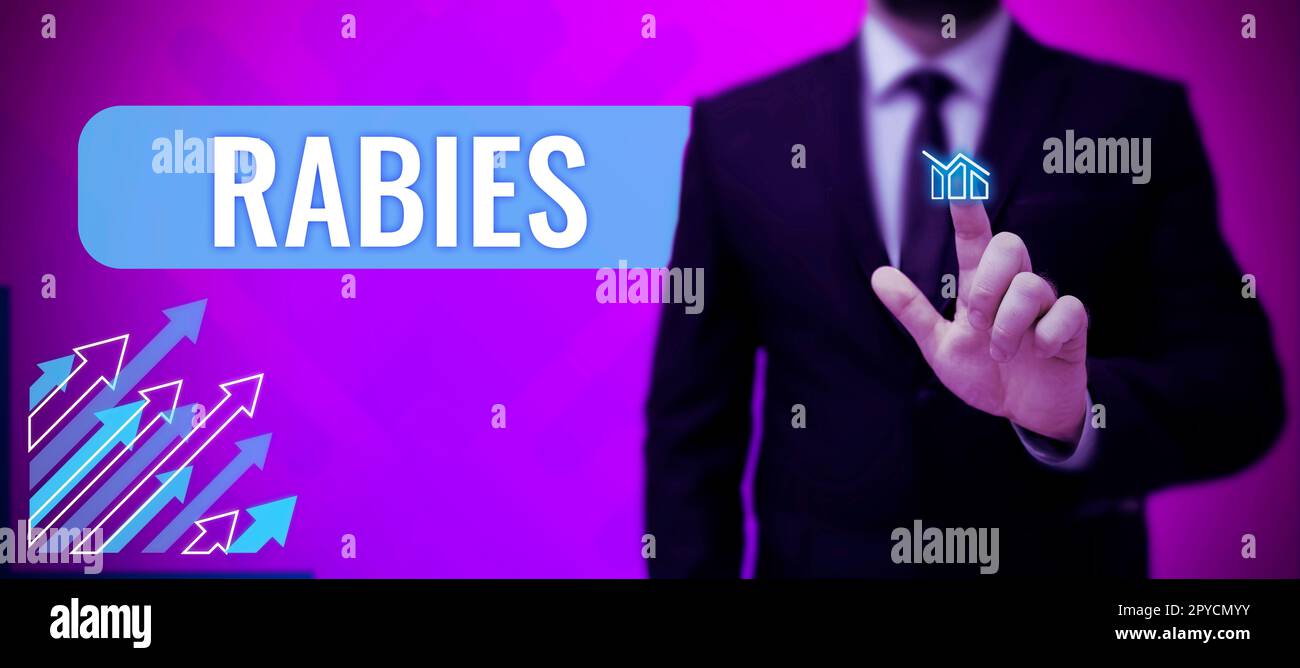 Text showing inspiration Rabies. Concept meaning Fatal viral disease of ...