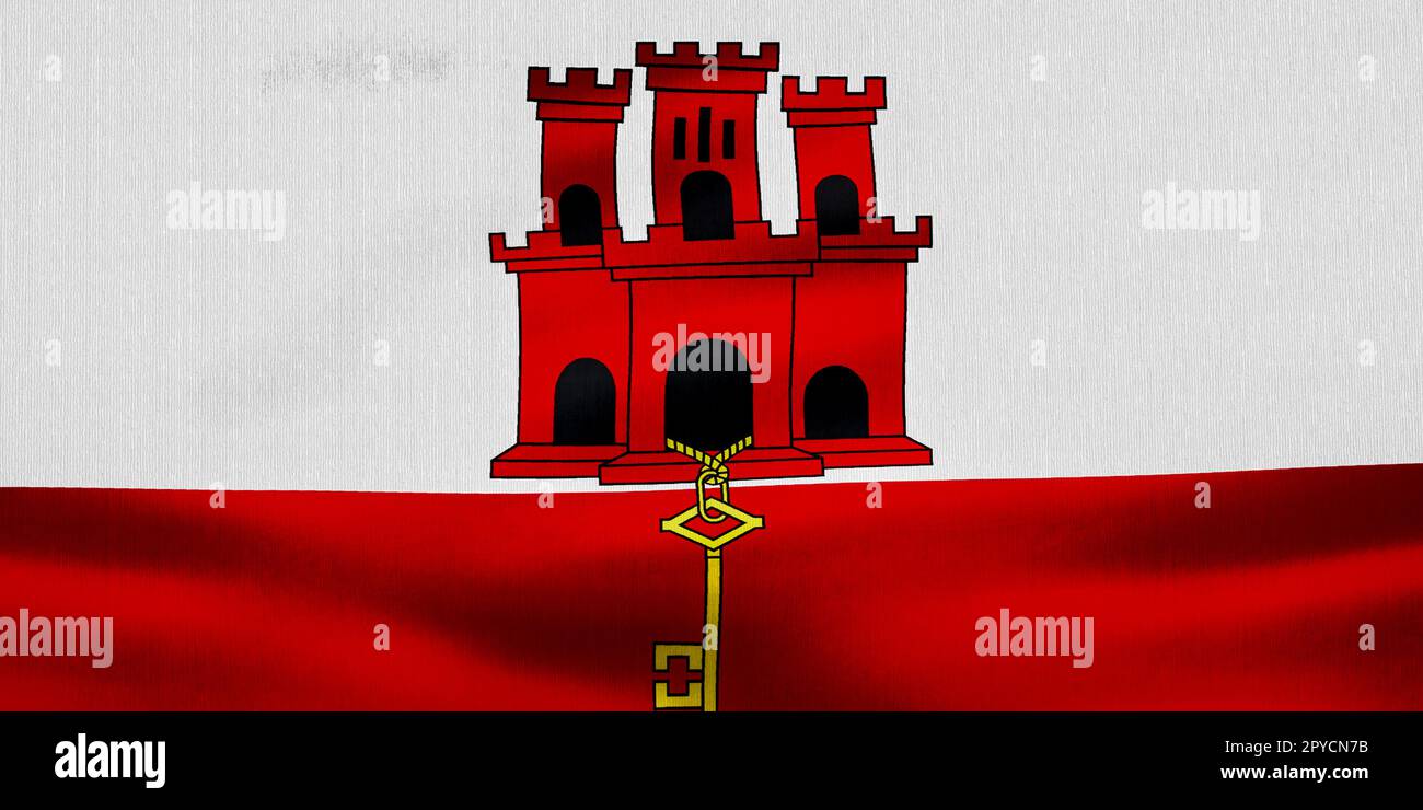 Gibraltar flag - realistic waving fabric flag Stock Photo - Alamy