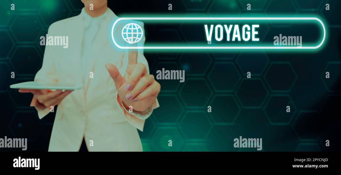 Writing displaying text Voyage. Concept meaning Long journey involving ...