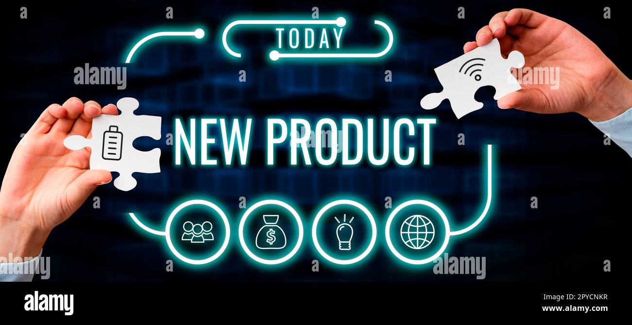 Handwriting text New Product. Word Written on goods and services that ...