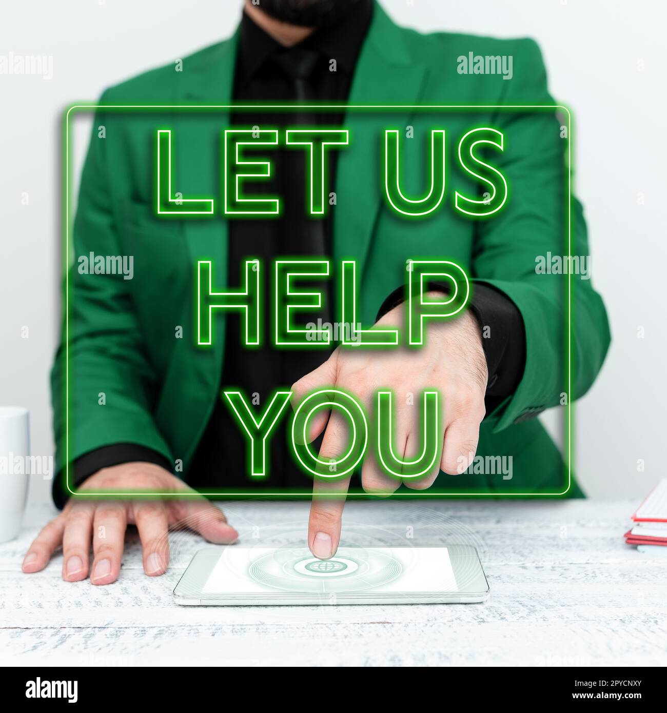 Conceptual display Let Us Help You. Business showcase Offering a ...