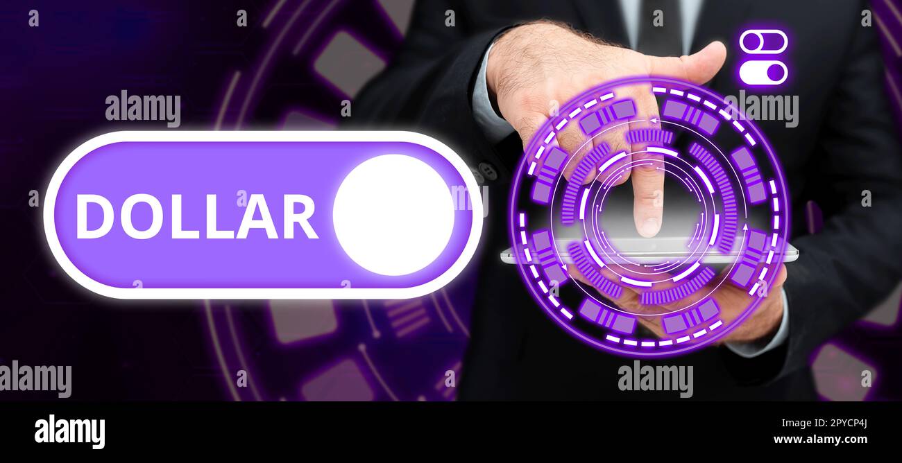 Sign displaying Dollar. Word Written on a piece of paper money worth ...