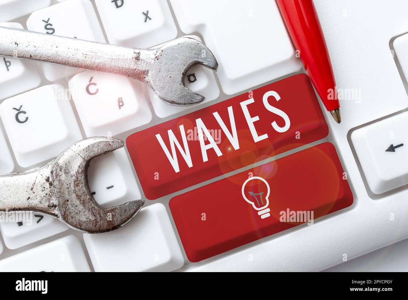 Text sign showing Waves. Business concept move ones hand to and fro in ...