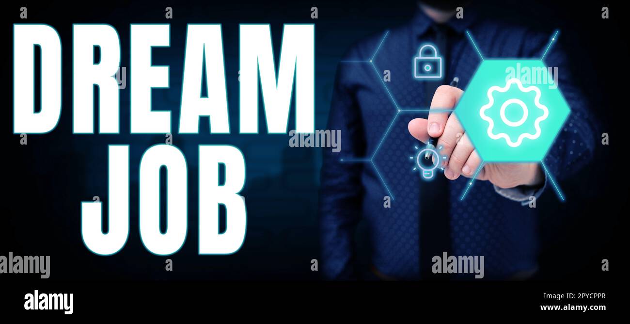 Writing displaying text Dream Job. Word Written on An act that is paid ...