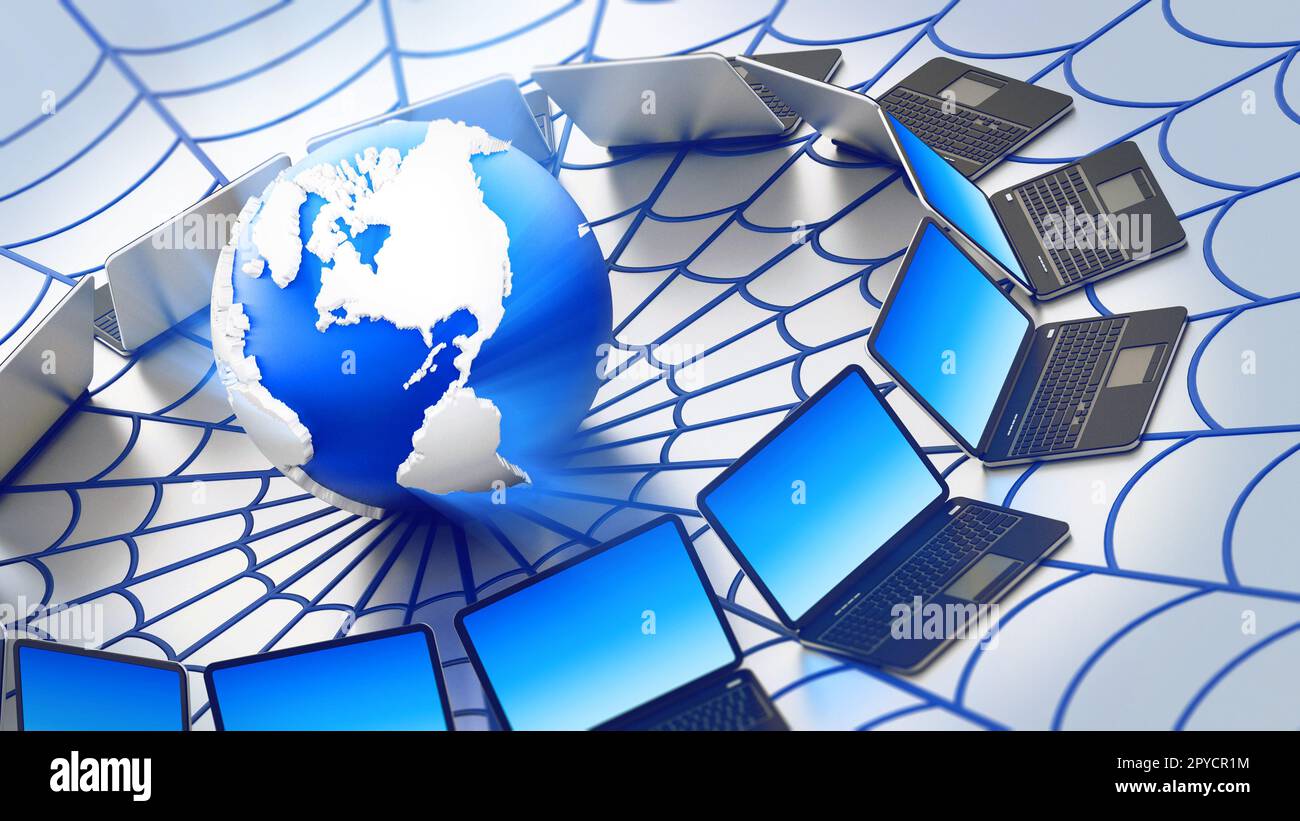 Global computer network with a spider web isolated on white background ...