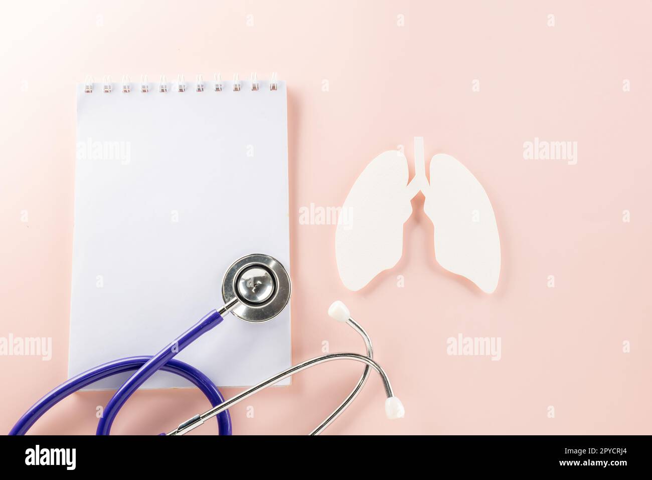 Top view lungs paper symbol, medical stethoscope and notebook paper ...