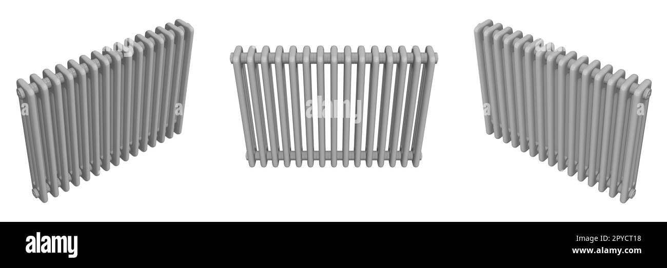 classic radiator on white background, left, front and right view (3d ...