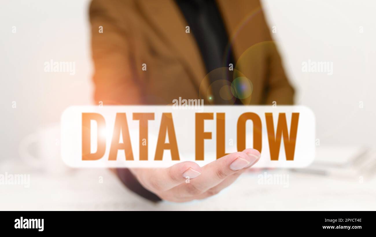 Text sign showing Data Flow, Business showcase the movement of data through a system comprised ...