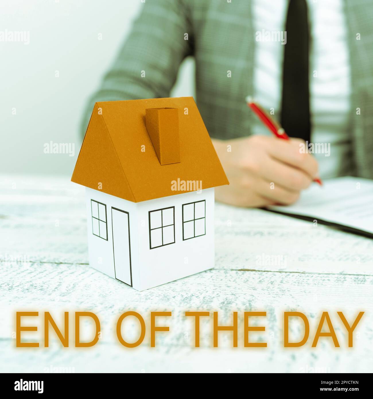 Writing displaying text End Of The Day. Business concept finishing ...