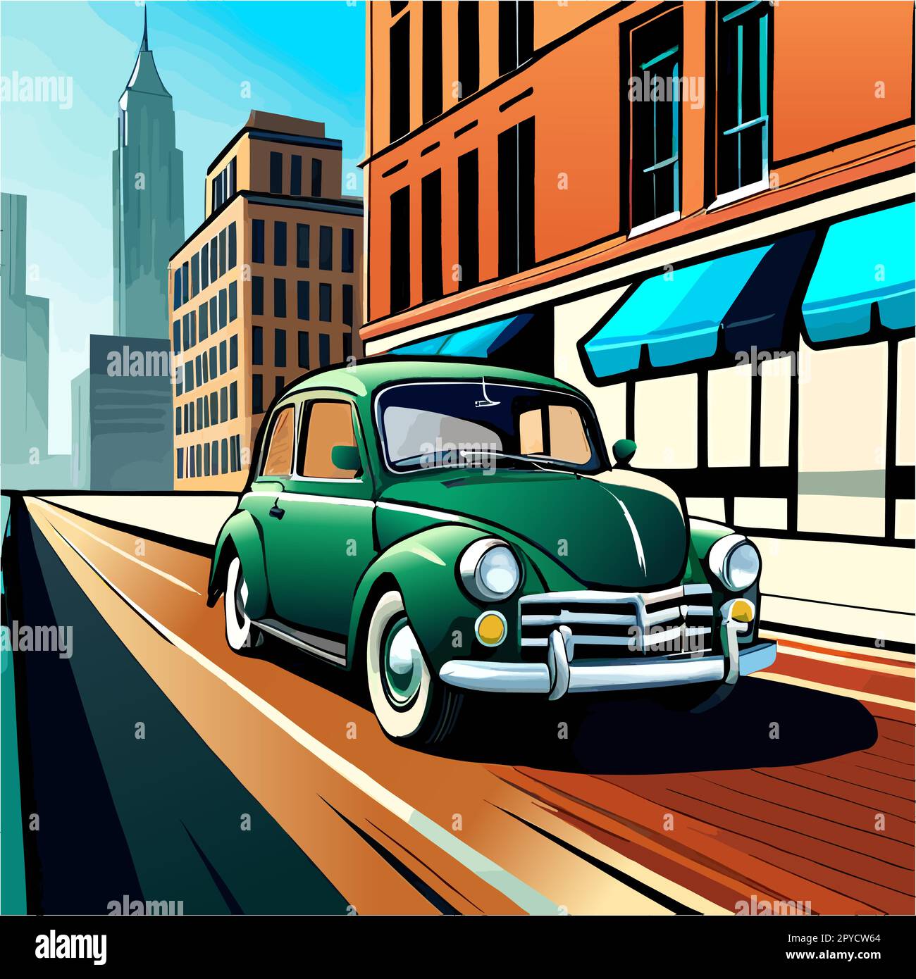 Vintage green american car Stock Vector Images - Alamy