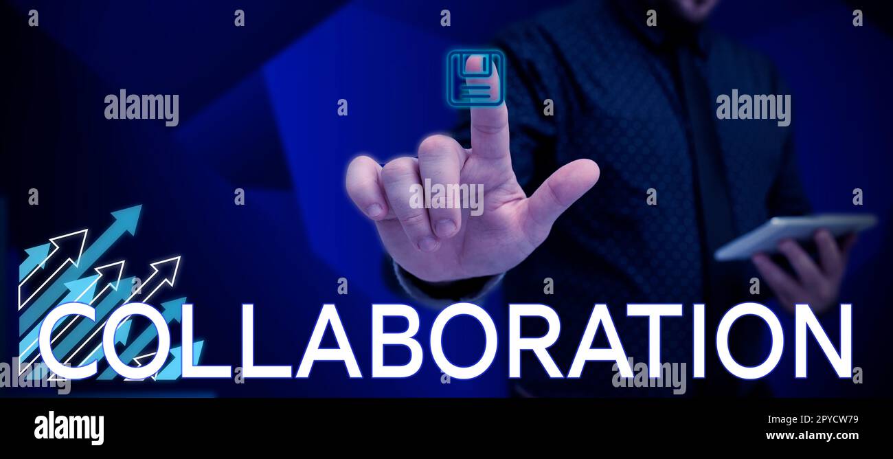 Hand writing sign Collaboration. Conceptual photo Action of working ...