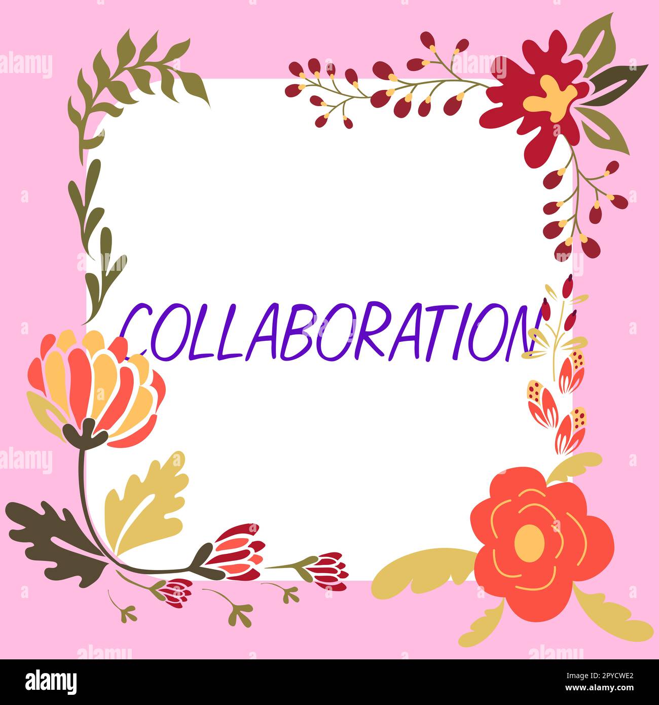 Text caption presenting Collaboration. Business idea Action of working ...