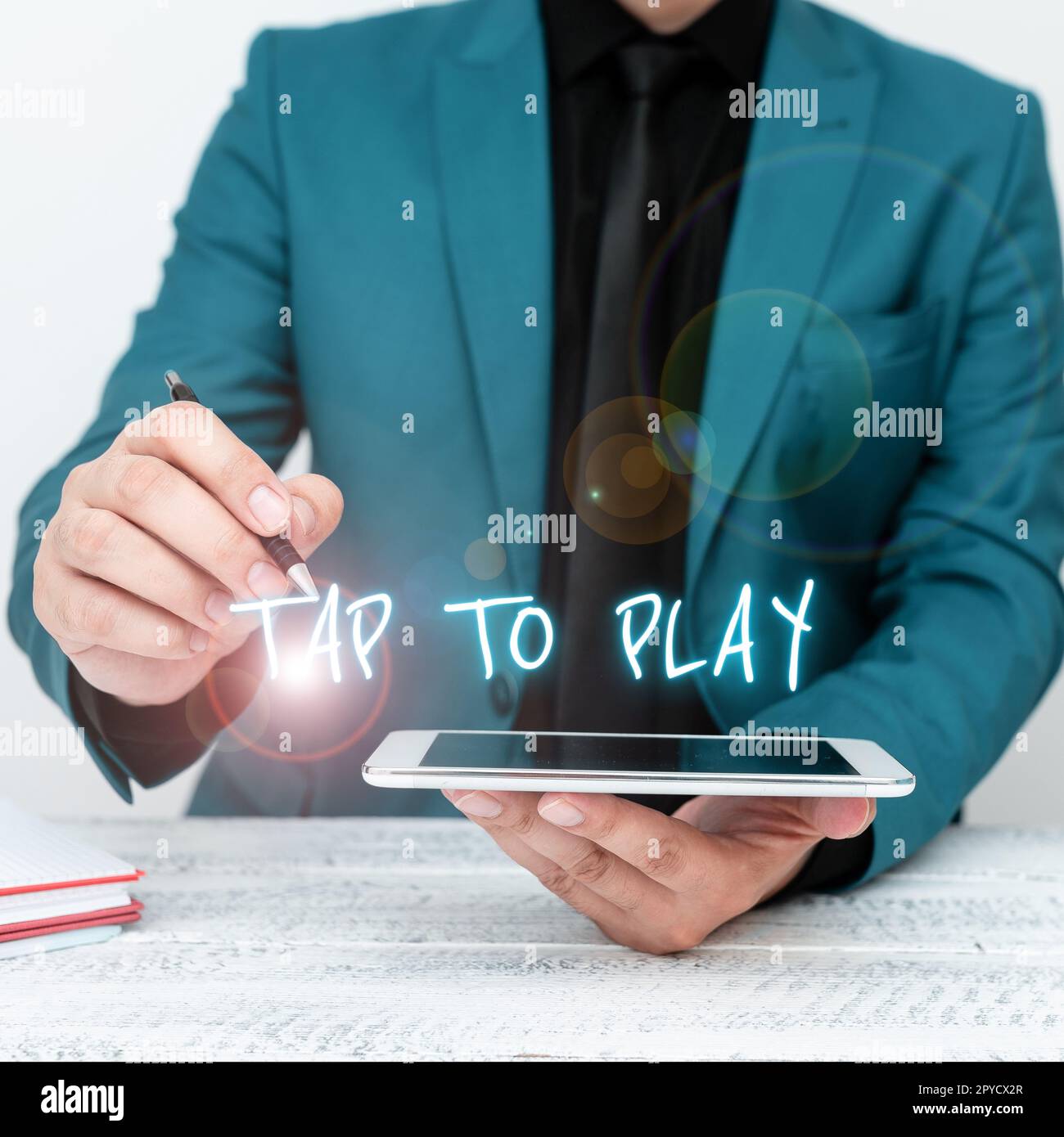 Handwriting text Tap To Play, Business showcase Touch the screen to ...