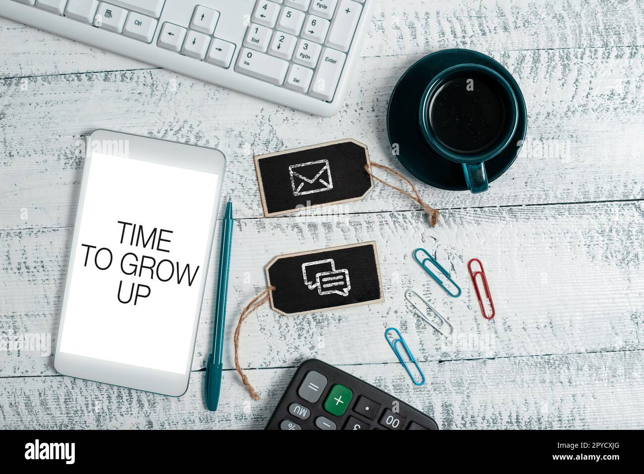 Text caption presenting Time To Grow Up. Word for knowing that you are ...