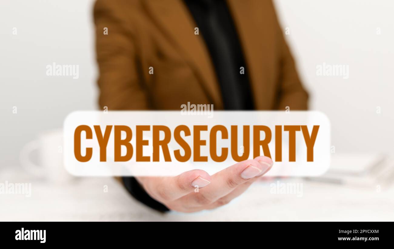 Hand writing sign Cybersecurity. Concept meaning state of protection ...