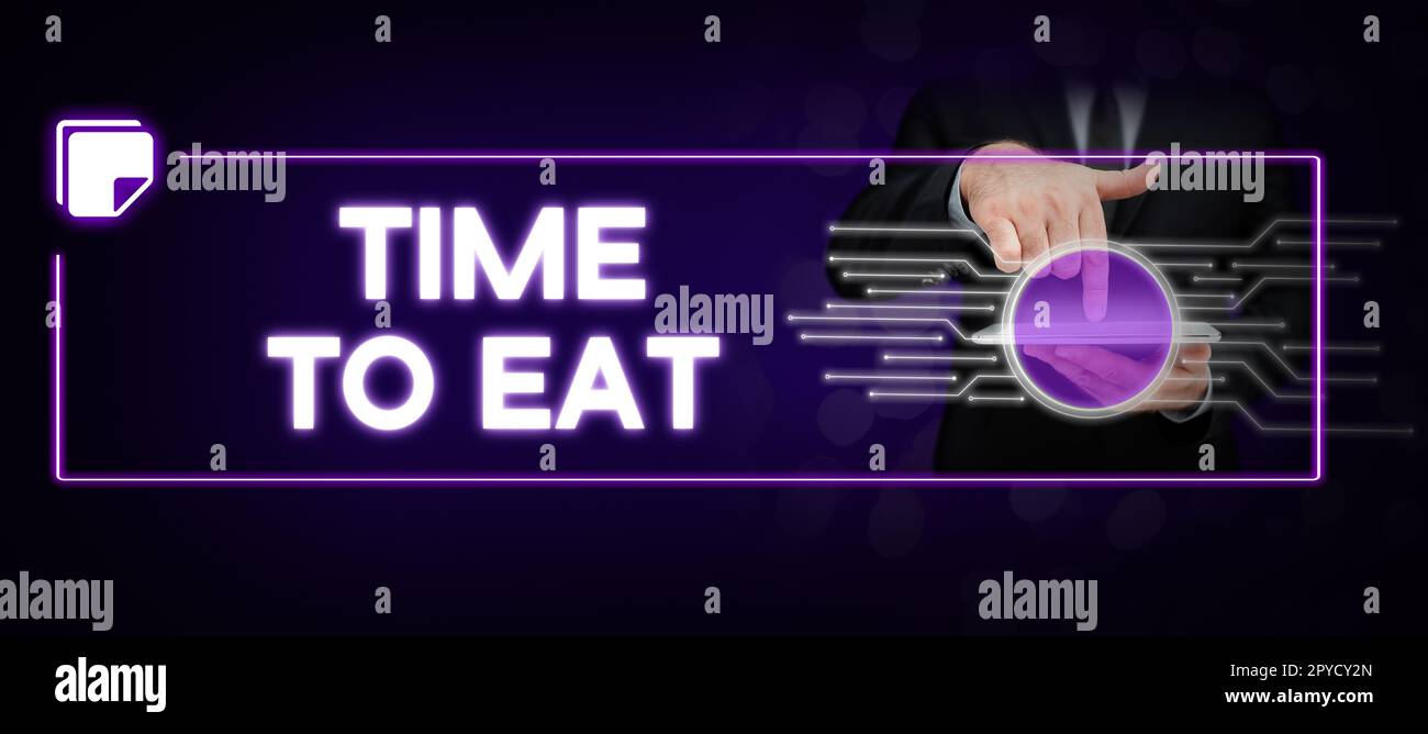 Conceptual caption Time To Eat. Business idea Right moment to enjoy a ... Conceptual caption Time To Eat. Business idea Right moment to enjoy a ...
