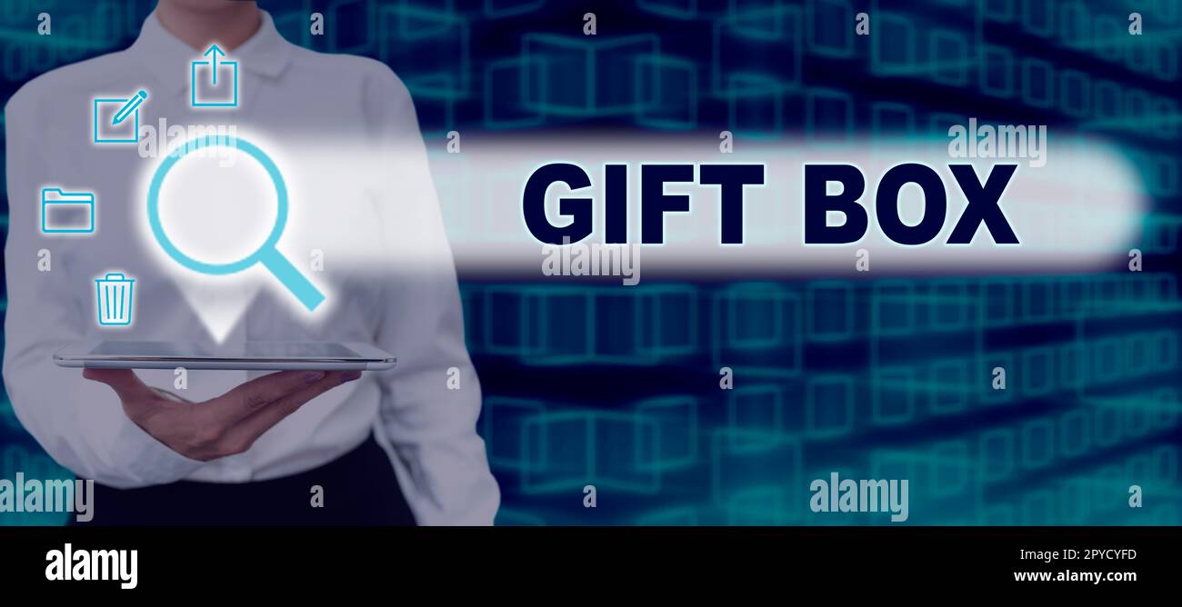 Conceptual display Gift Box. Business showcase A small cointainer with ...