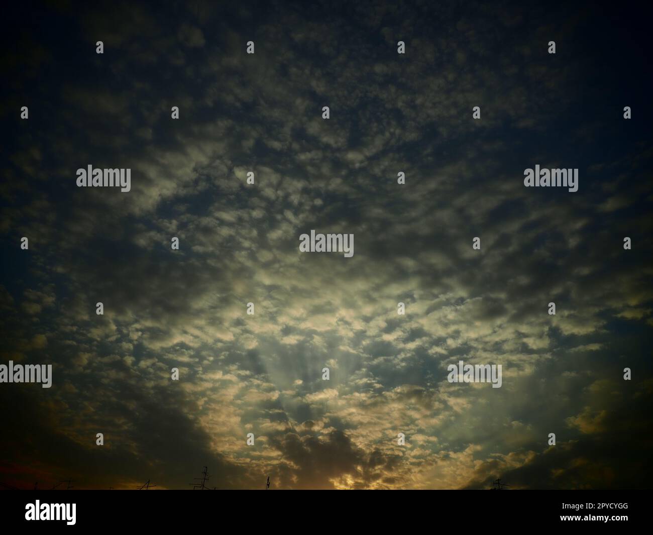 Black, green and yellow sunset sky cloud. Dramatic sunset sky ...