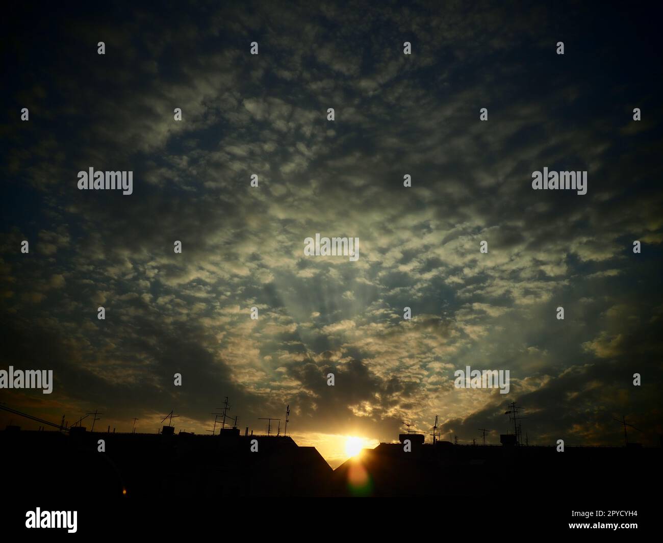 Black, green and yellow sunset sky cloud. Dramatic sunset sky ...