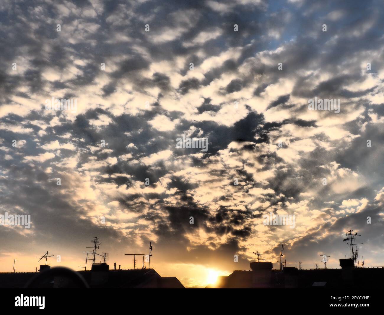 Black, gray and yellow sunset sky cloud. Dramatic sunset sky. Wonderful ...