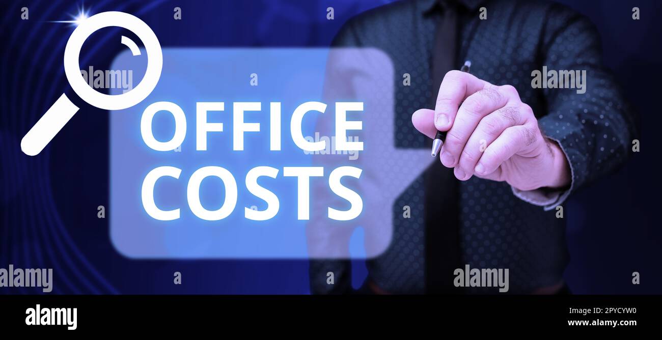 Hand writing sign Office Costs. Word for amount of money paid to ...