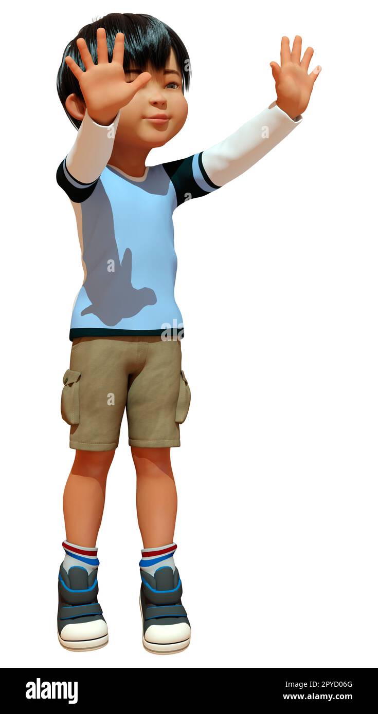3D rendering of a cartoon little Asian boy isolated on white background ...