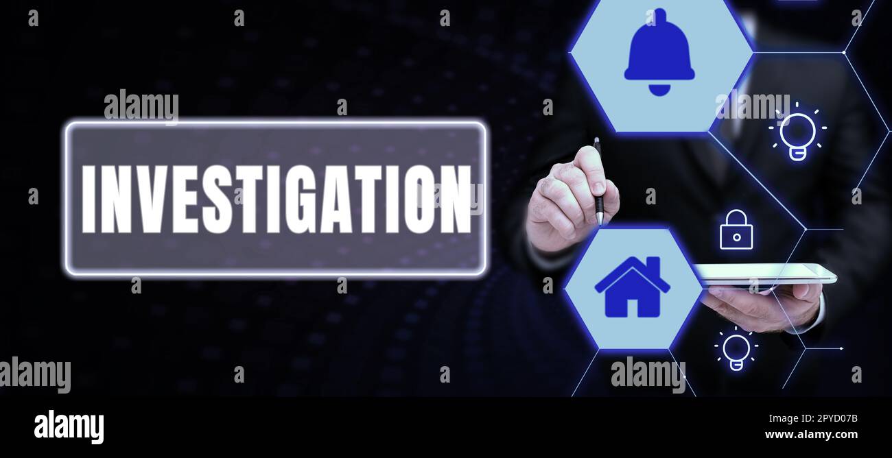 Text caption presenting Investigation. Word Written on Formal inquiry ...