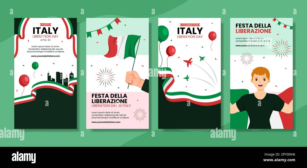 Italy Liberation Day Social Media Stories Cartoon Hand Drawn Templates ...