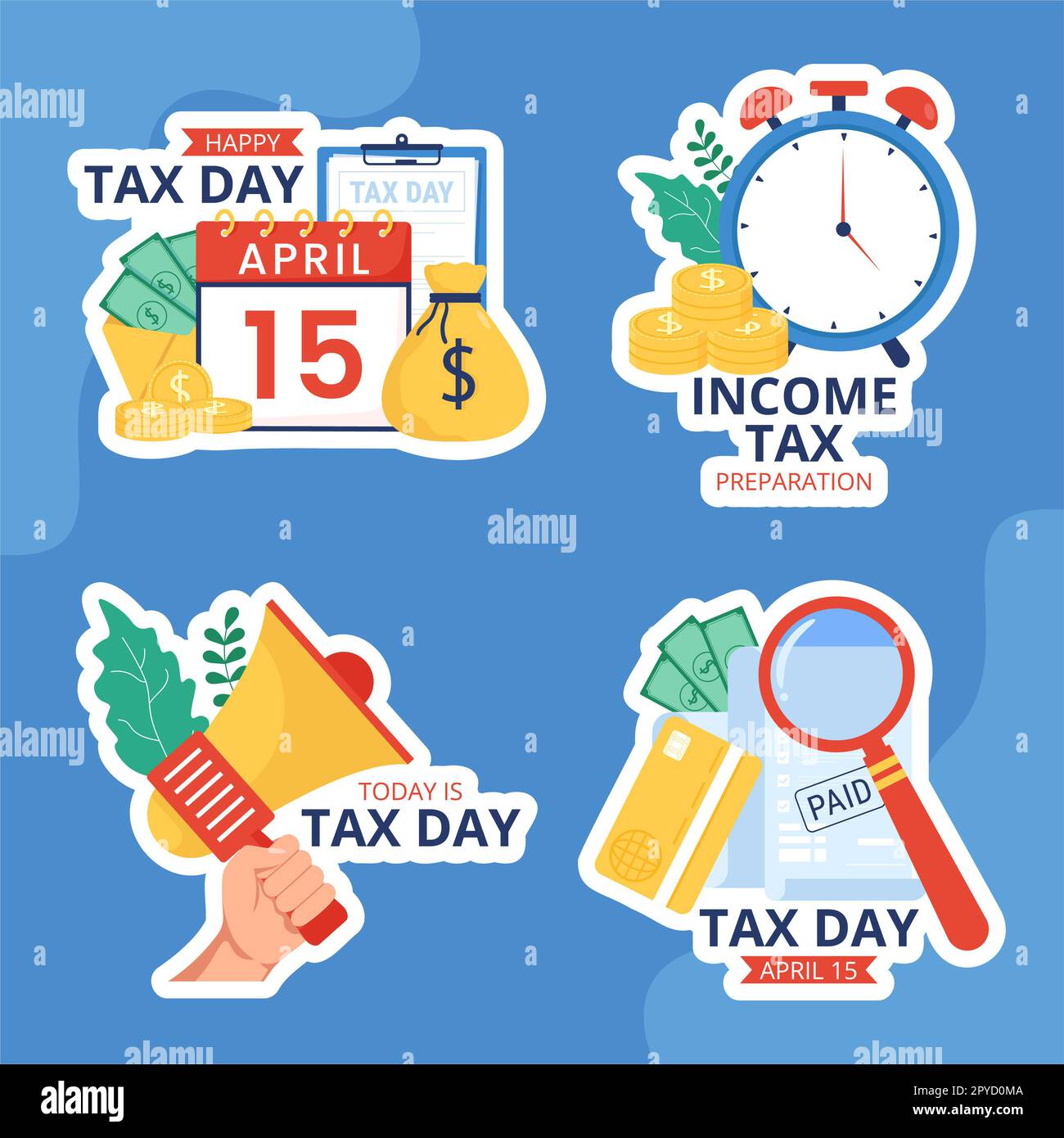 Tax Day Label Flat Cartoon Hand Drawn Templates Background Illustration ...